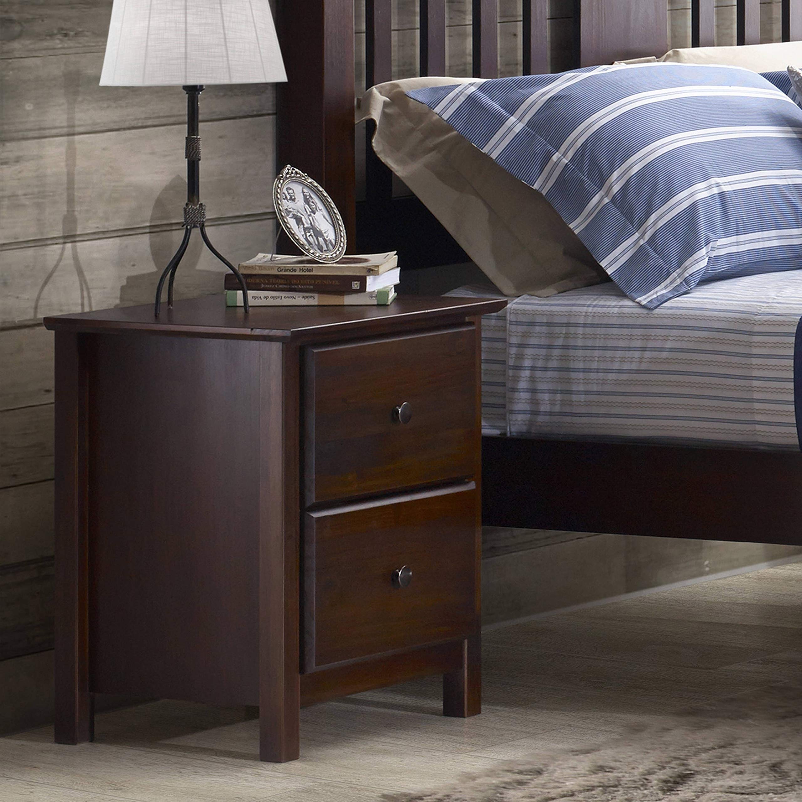 Grain Wood Furniture Shaker 2-Drawer Bedside Nightstand, Solid Wood with Natural Finish