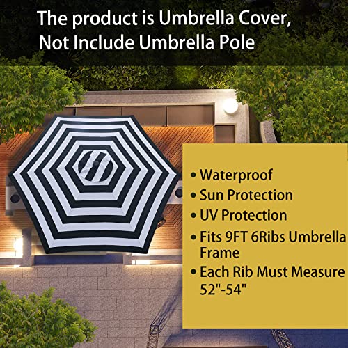 Sunshine Outdoor 9ft with 6 Ribs Patio Umbrella Replacement Canopy Market Umbrella Top Outdoor Umbrella Canopy Black & White(2pcs/package)