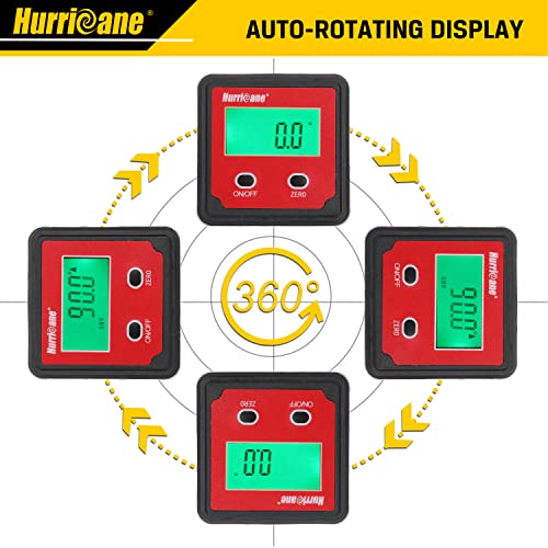HURRICANE Digital Level Box and Angle Finder, Magnetic Digital Angle Gauge, Protractor Inclinometer Aluminum Framework with Magnet, Measures 0-90 Degree Ranges, 4 X 90 Degree