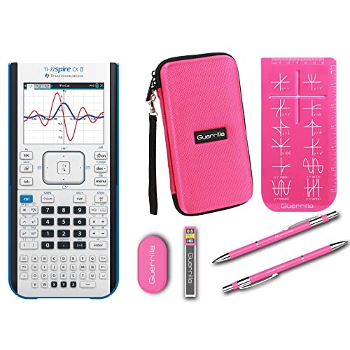 Texas Instruments Ti Nspire CX II Graphing Calculator + Guerrilla Zipper Case + Essential Graphing Calculator Accessory Kit, Black (Pink)
