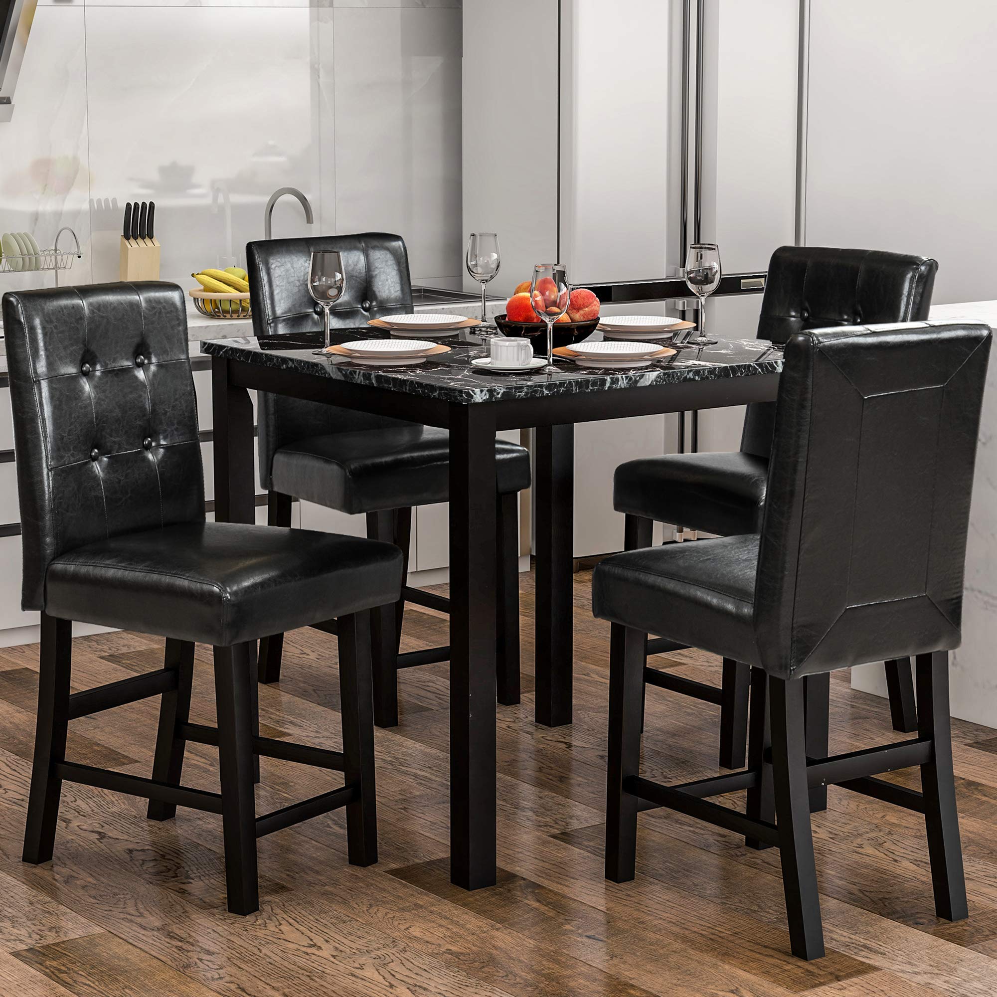 Dining Table Set for 4, Farmhouse 5-Piece Wood Extendable Dining Table Set with Drop Leaf and 4 Upholstered Dining Chairs, Dining Table and Chairs Set for Small Places, Gray+Cushion Beige