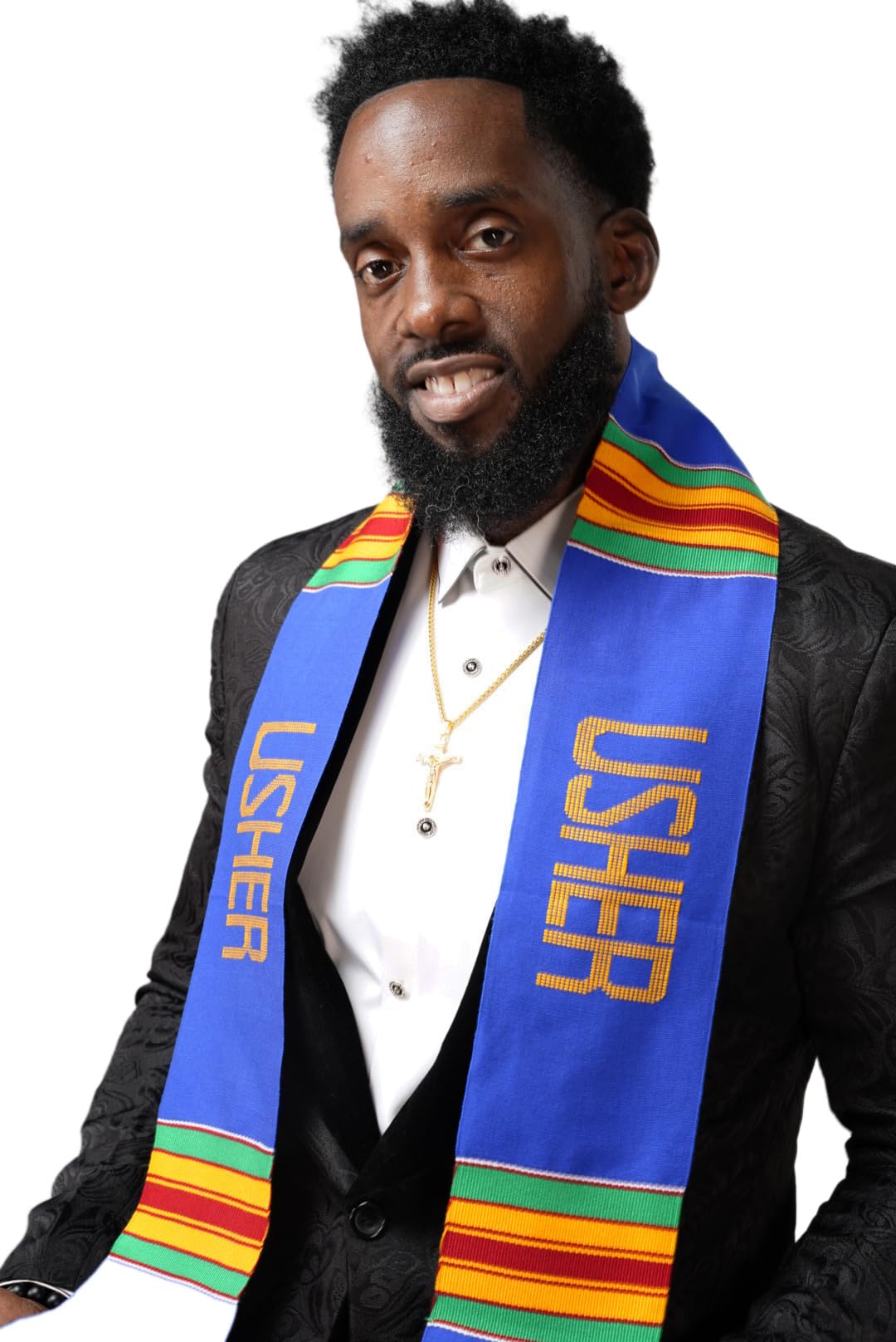 Dupsie's Usher Hand-woven Kente Cloth Stole/Sash. Blue