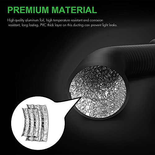 iPower Flexible 4 Inch 8 Feet Aluminum Ducting 4 Layer Protection Dryer Vent Hose for HVAC Heating Cooling Ventilation and Exhaust, 2 Clamps Included, Black