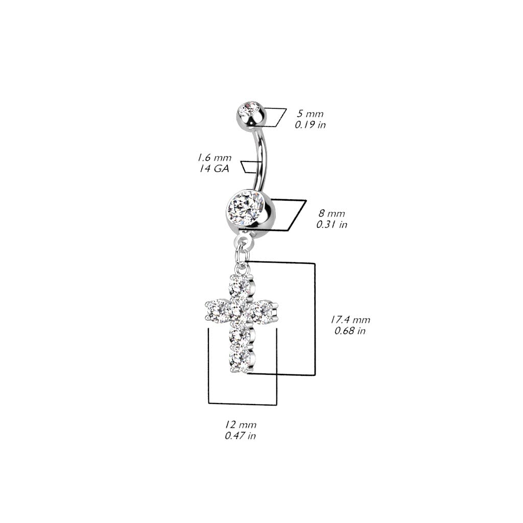 Dynamique Large Prong Set Multi CZ Cross Dangle 316L Surgical Steel Belly Button Ring (Sold Per Piece)
