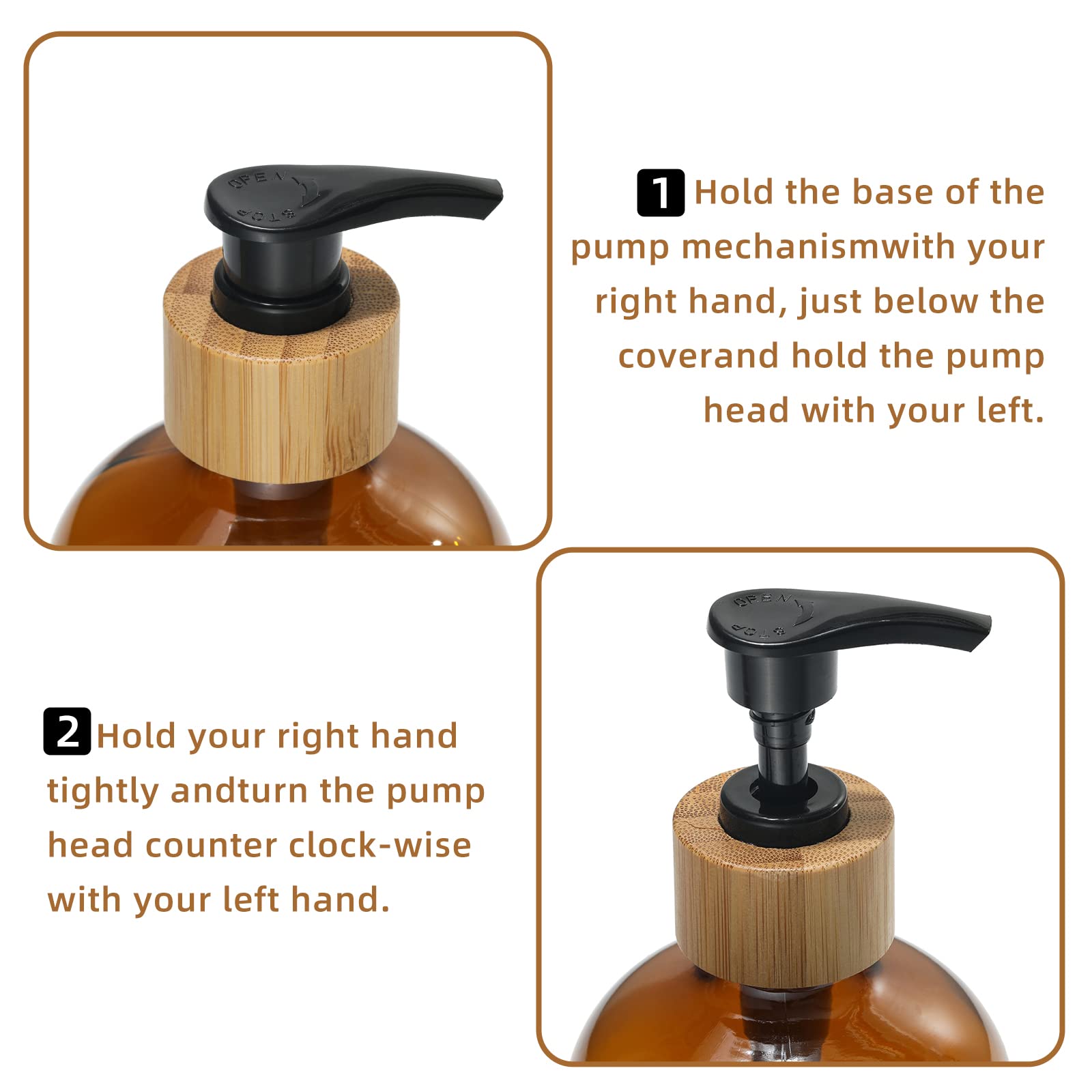 FEILANDUO Glass Soap Dispenser Set, Dish Soap Dispenser for Kitchen Sink, Hand Soap Dispenser for Bathroom with Bamboo Pump and Soap Tray, Farmhouse Home Decor (A- 2pcs Amber)