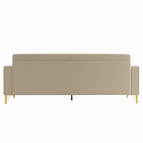 Lostcat Velvet Sofa Couch Mid Century Modern Upholstered 3-Seater Loveseat with 2 Pillows and Armrest for Living Room, Apartment and Small Space, Cream White
