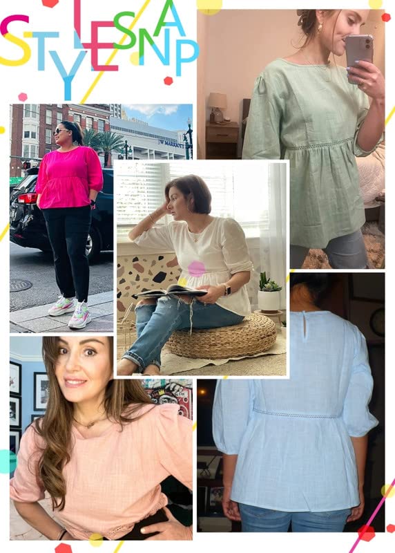 REDMORE Womens Summer Peplum Tops Loose Casual Tunic 2023 Balloon Sleeve Blouses Crew Neck Cute Shirts Light Green