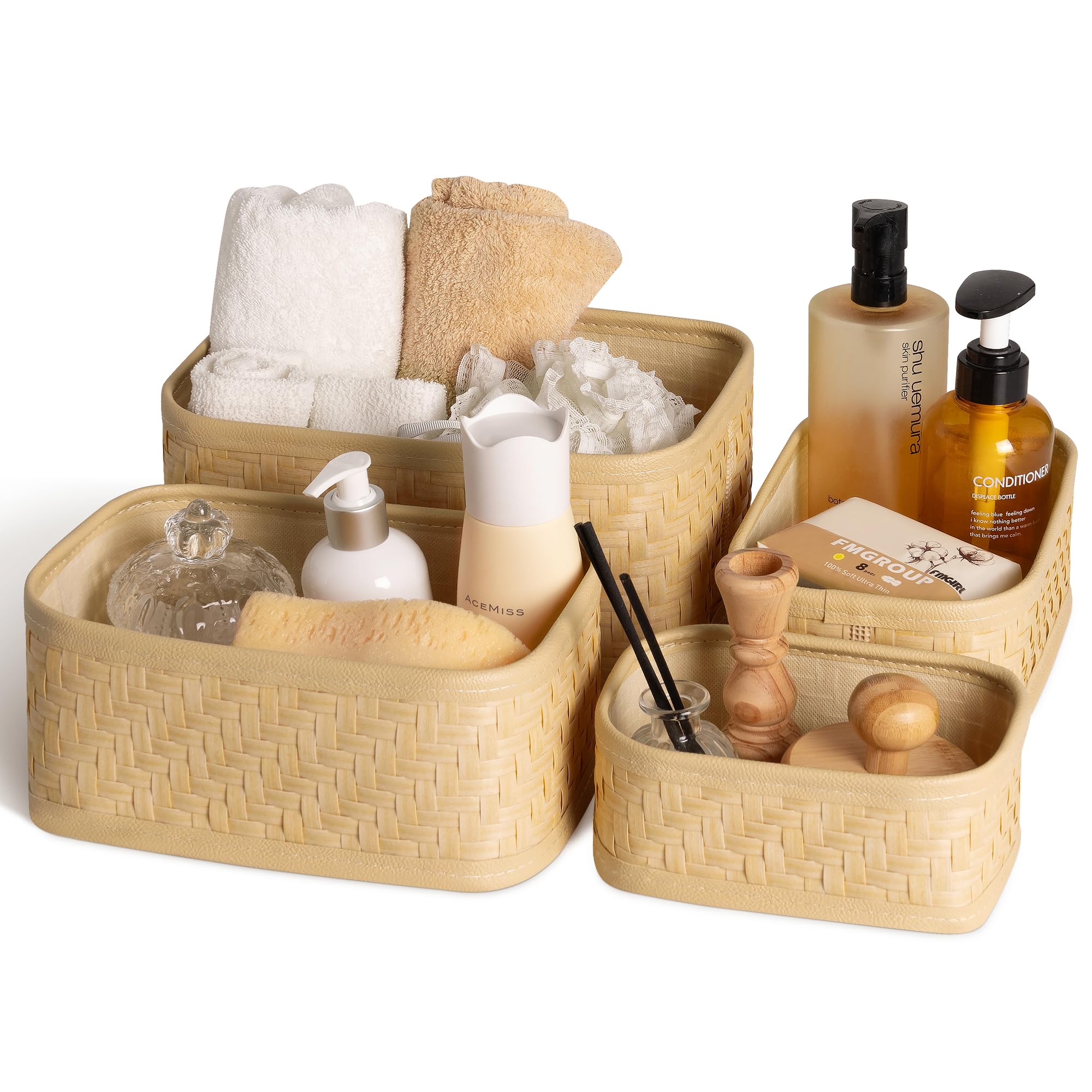 GRANNY SAYS Storage Baskets for Organizing, Woven Baskets for Storage, Waterproof Laundry Basket Organizer, Set of 4 Wicker Baskets, Small Storage Bins for Shelves, Baskets for Boho Decor