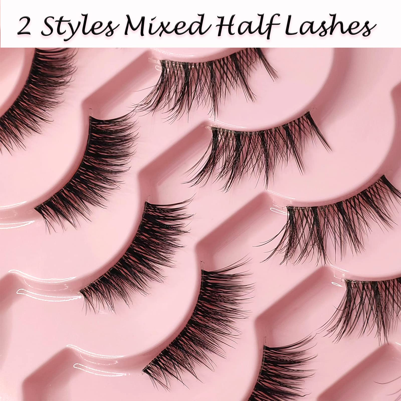 Half Lashes Natural Look with Clear Band Cat-Eye Lashes Wispy Fluffy Faux Mink Accent False Eyelashes, 2 Styles Mixed 3/4 Corner Lashes Reusable Soft DIY Cluster Lashes Pack 14 Pairs by Heracks(07+01)
