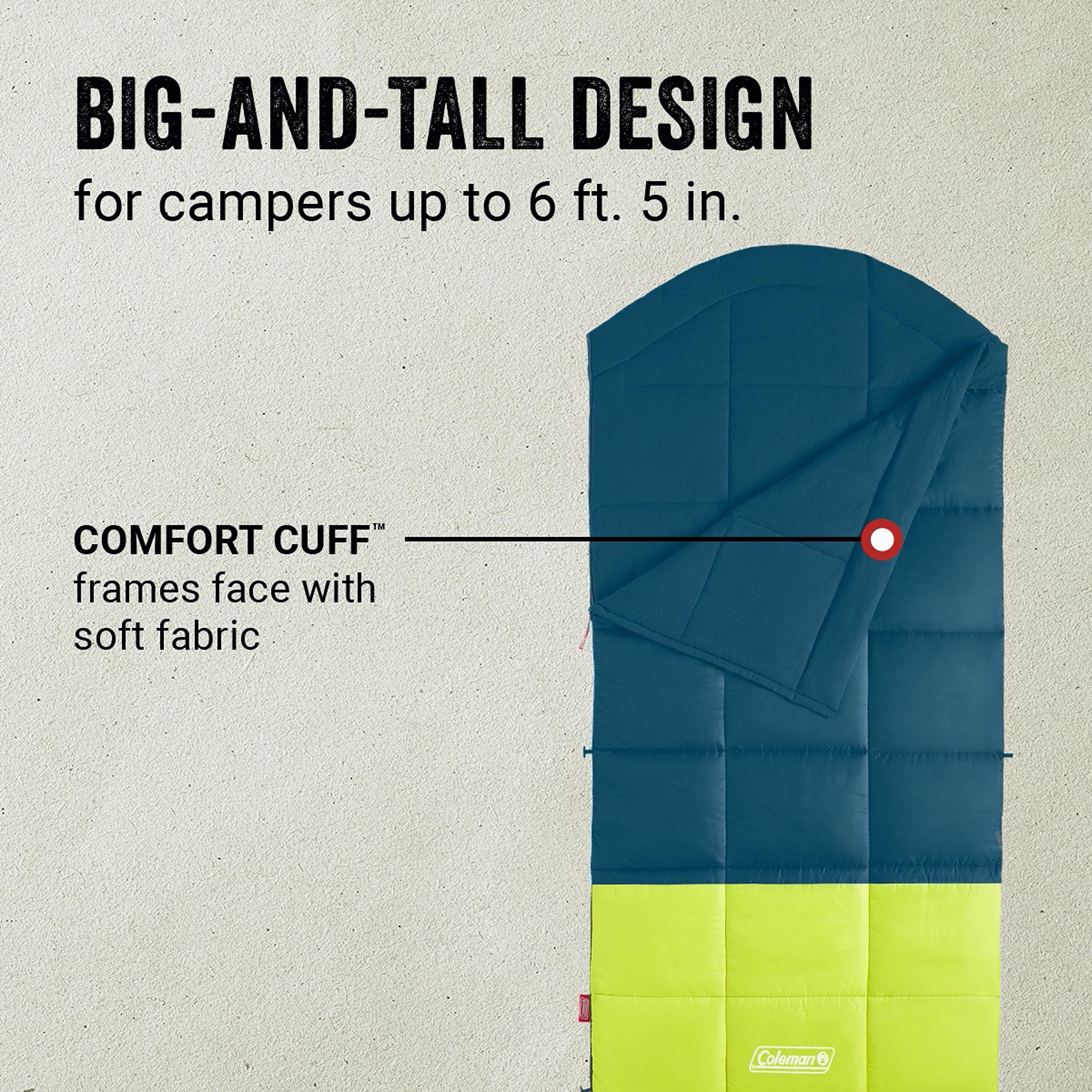 Coleman Kompact Sleeping Bag, Indoor/Outdoor Lightweight Sleeping Bag for Adults, 20°F/30°F/40°F Options for Camping, Hiking, Backpacking with Included Compression Sack; Big & Tall
