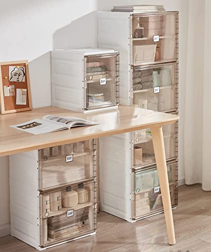 MAYIBOX Shoe Cabinet 2-20 Grid Stackable Transparent Folding Shoe Box Plastic Storage Box Storage 2-40 Pairs of Shoes (2 Rows 8 grids)