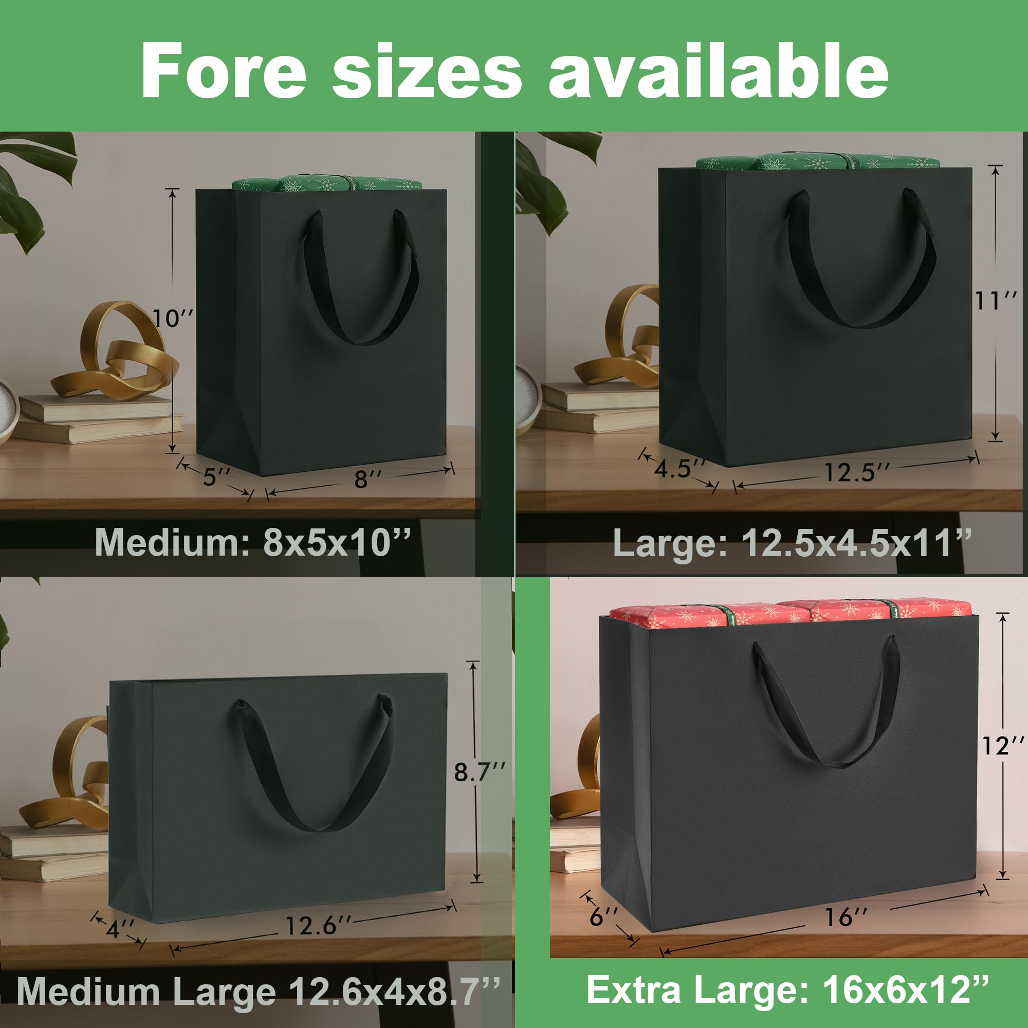 MOXARYSU Extra Large Black Gift Bags: 16x6x12 Inch 3pcs Black Paper Gags With Handles Bulk For Party Shopping Birthday Wedding