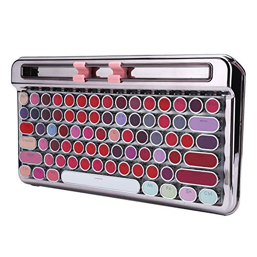 GOWENIC Gaming Keyboard Punk Keyboard Portable Bluetooth Wireless Keyboard 76 Keys Mechanical Computer Keyboard with Rounded Keycaps, LED Monochrome Backlight, Blue Switch (Silver‑Lipstick Style)