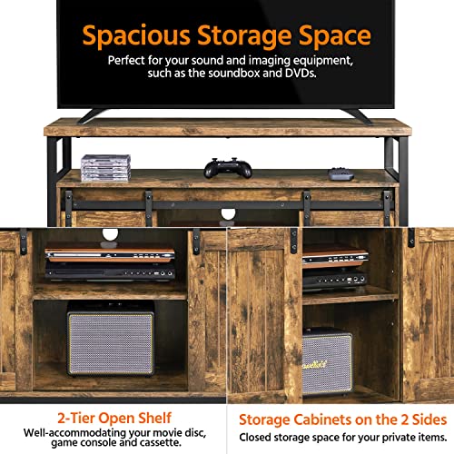 Yaheetech Rustic TV Stand with 2 Storage Cabinets for 55 Inch TV, Entertainment Center with Sliding Barn Doors & Height Adjustable Shelves, TV Console for Living Room