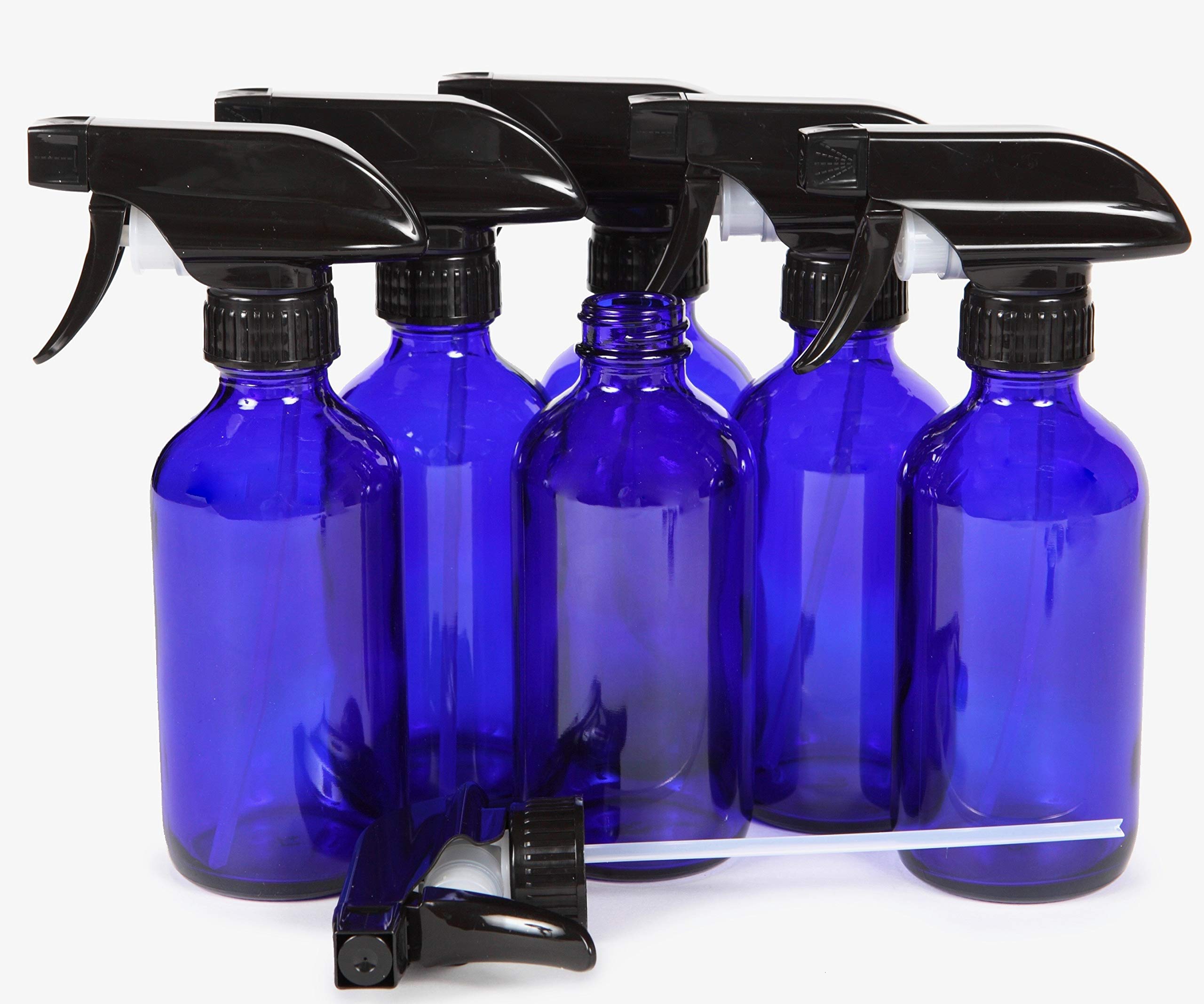 Vivaplex, 6, Large, 8 oz, Empty, Cobalt Blue Glass Spray Bottles with Black Trigger Sprayers and Lids