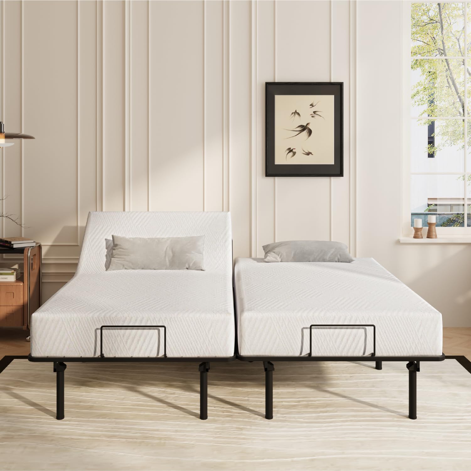 EGOHOME Split King Adjustable Bed Frame with Remote Wired, Zero Clearance Designed Zero Gravity Base for Stress Management with Head Incline, No Tools Assembly, Lighter and Easy for Transportation
