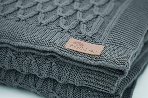 Knit Throw Blanket 60 x 50 inches | 100% Organic Cotton β GOTS Certified | Couch and Bed Throw Blankets | Knitted Throws | Adult Cable Knit (60 x 50 in, Charcoal)