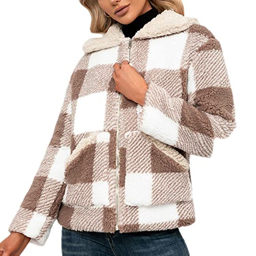 FMCHICO Womens Pullover Fuzzy Fleece Sweatshirt Oversized Hoodie With Pockets Khaki