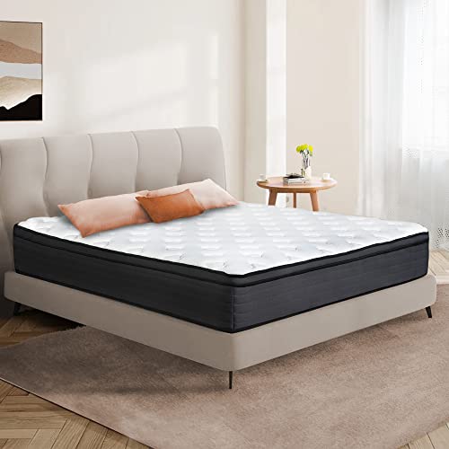 PAMYO 12 Inch Memory Foam and Innerspring Hybrid Mattress-Queen Mattress-Medium Firm Mattress-Bed in a Box