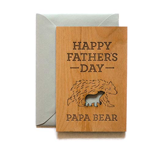 Happy Father's Day Papa Bear Wood Card [Handmade Gifts for Dad, Love, Birthday, Just Because]