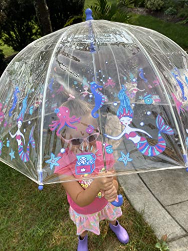 Totes Kids Clear Bubble Kids Umbrella - Perfect for Walking Safety- Child Safe with Pinch-Proof Closure and Easy-Grip Curved Handle Perfect for Small Hands, in Transparent or Colorful Options