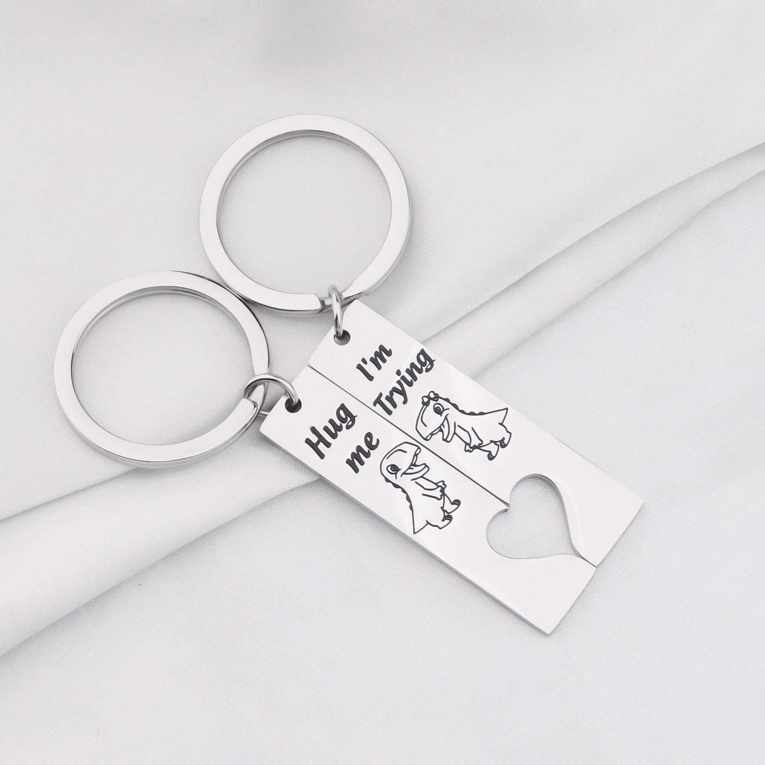 Dinosaur Couple Gift Dinosaur Puzzle Keychain Set Dino Fans Gift BFF T Rex Dinosaur Gift (Hug me I'm Trying set)