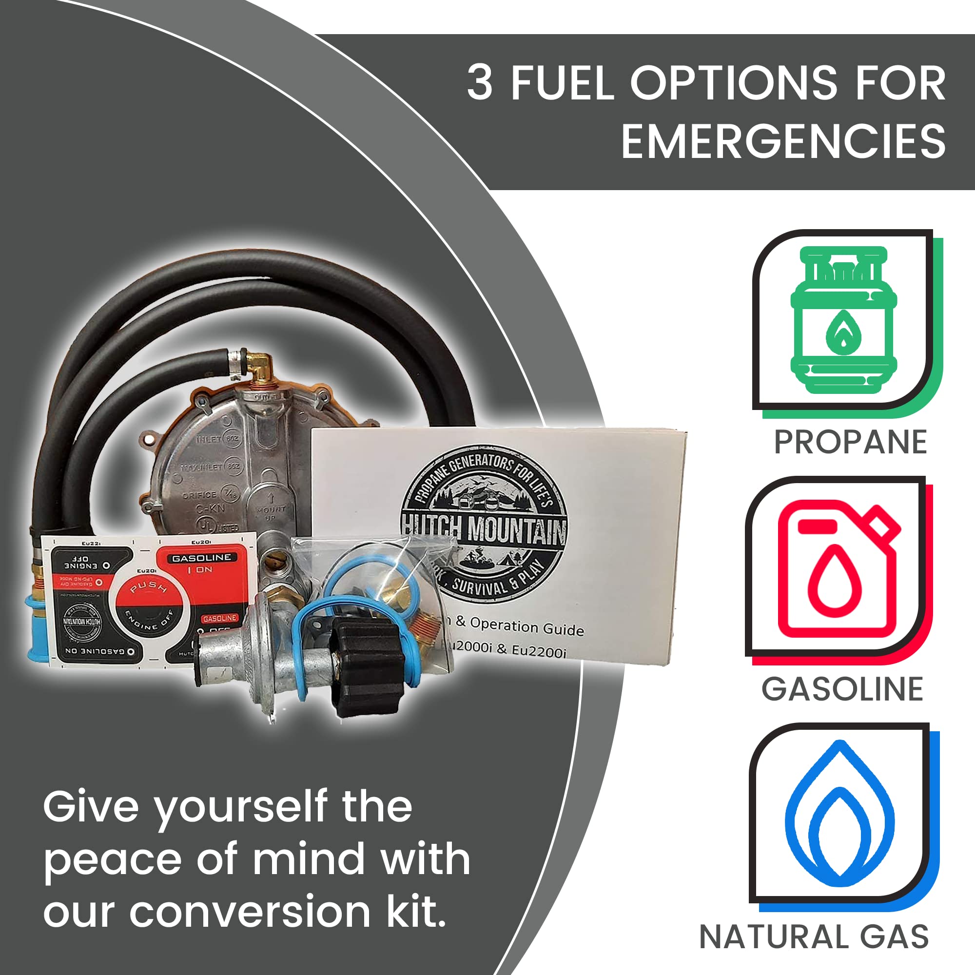 Hutch Mountain Generator Propane Conversion Kit- Trifuel Generator Conversion Kit for Propane, Gasoline & Natural Gas, Backup Generator for Home, Generator Conversion Kit Compatible with Honda Eu2000i