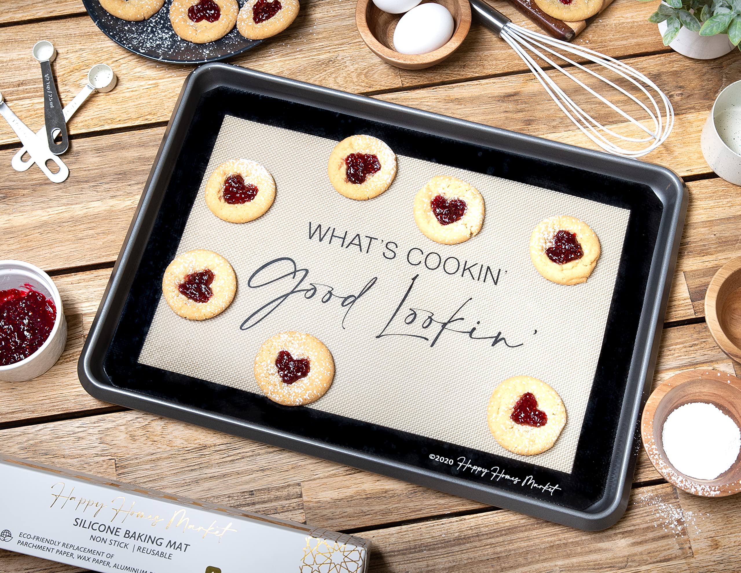 Happy Homes Market, Silicone Baking Mat, Non-Stick, Professional Grade Quality Baking Mat, Food Safe, BPA Free, Reusable, Eco-Friendly, Luxury Baking Sheet Liner- Set of 3 Standard Half Sheet Sizes