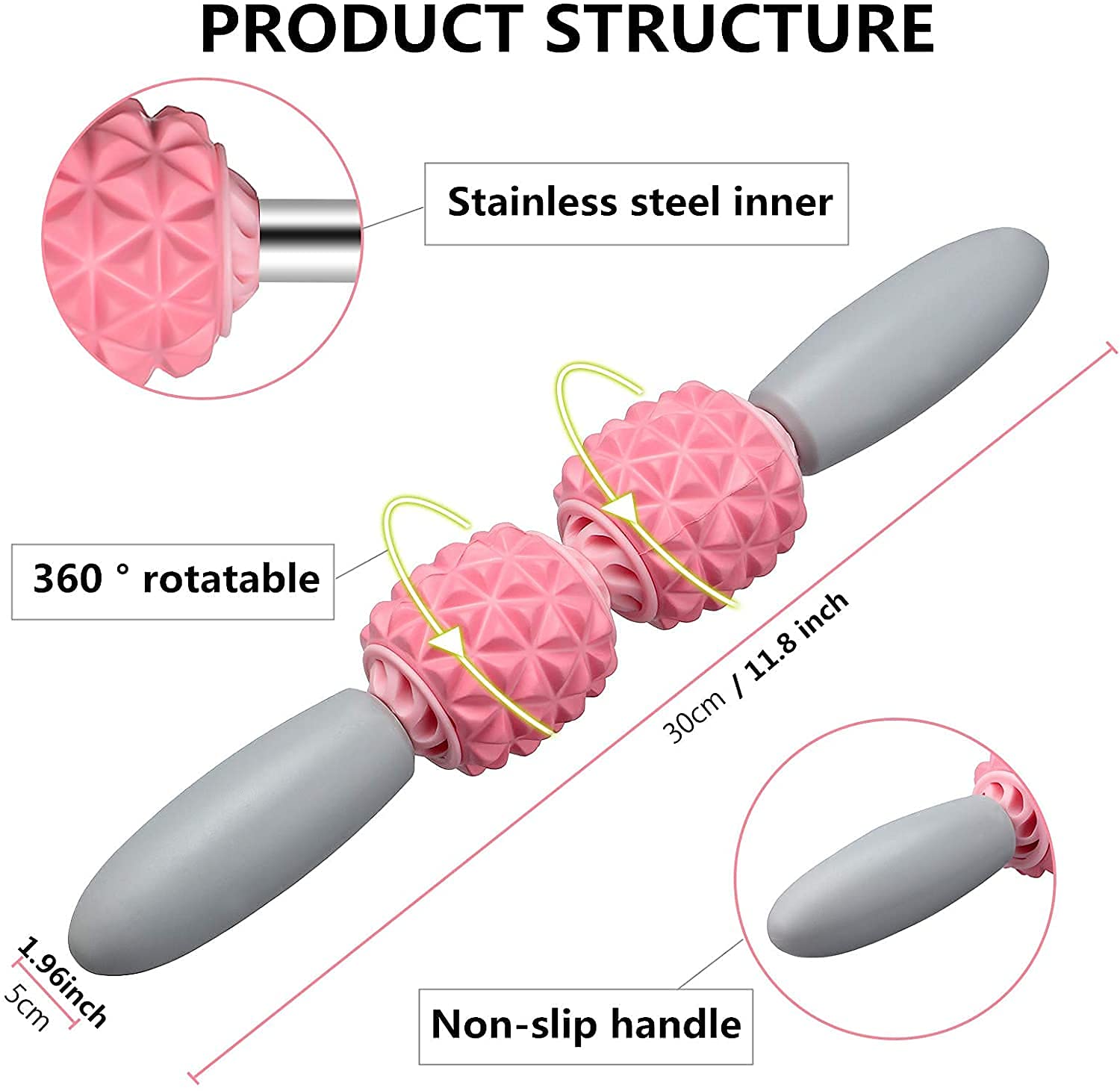 Foam Muscle Roller, Flexible Trigger Point Massage Stick for Calves, Legs and Arms, Self Massager Foam Roller for Relieve Muscle Soreness, Stiffness and Tight Muscles After Workout Exercise Pink