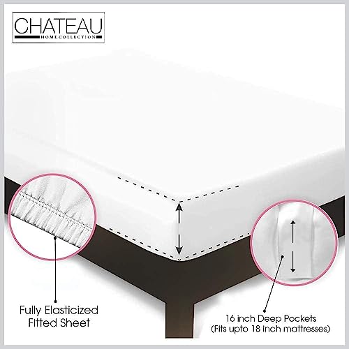 Egyptian Cotton Sheets, 800 Thread Count, Sheets and Pillowcase Set, 3-Piece Bed Sheets, Twin Sheets, Bedding Sheets & Pillowcases, Deep Pocket, Damask Stripes White Cotton Sheets - White