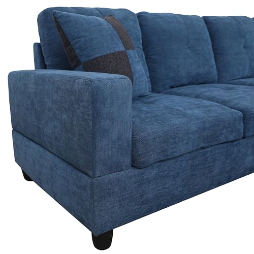LostCat 103" W Sectional Couches for Living Room Couch Set, Modular Sectional Sofa for Living Room Furniture Sets, L Shaped Couch with Storage Ottoman, Flannel Modular Couch Sofa Set, Blue