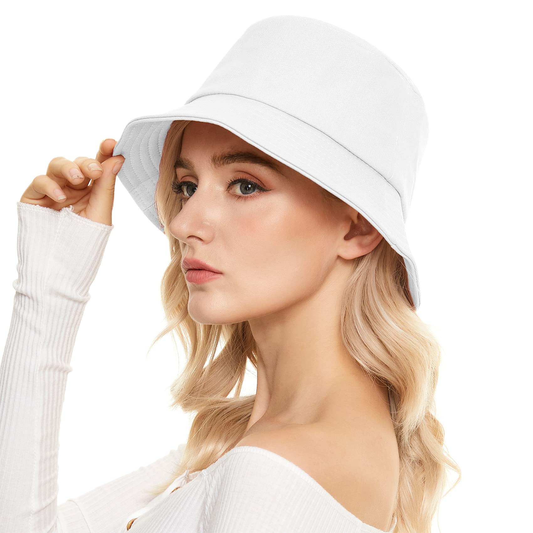 Durio Mens Bucket Hats Wide Brim White Bucket Hats for Men Packable Travel Bucket Hat Men Wide Brim Beach Sun Hat C White Solid One Size