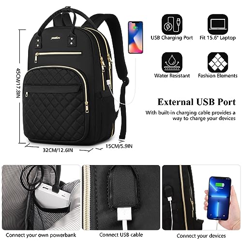 YAMTION Black Backpack for Women and Teen Girls,School Backpack TSA Laptop Bookbag with USB for College University Business Work Travel