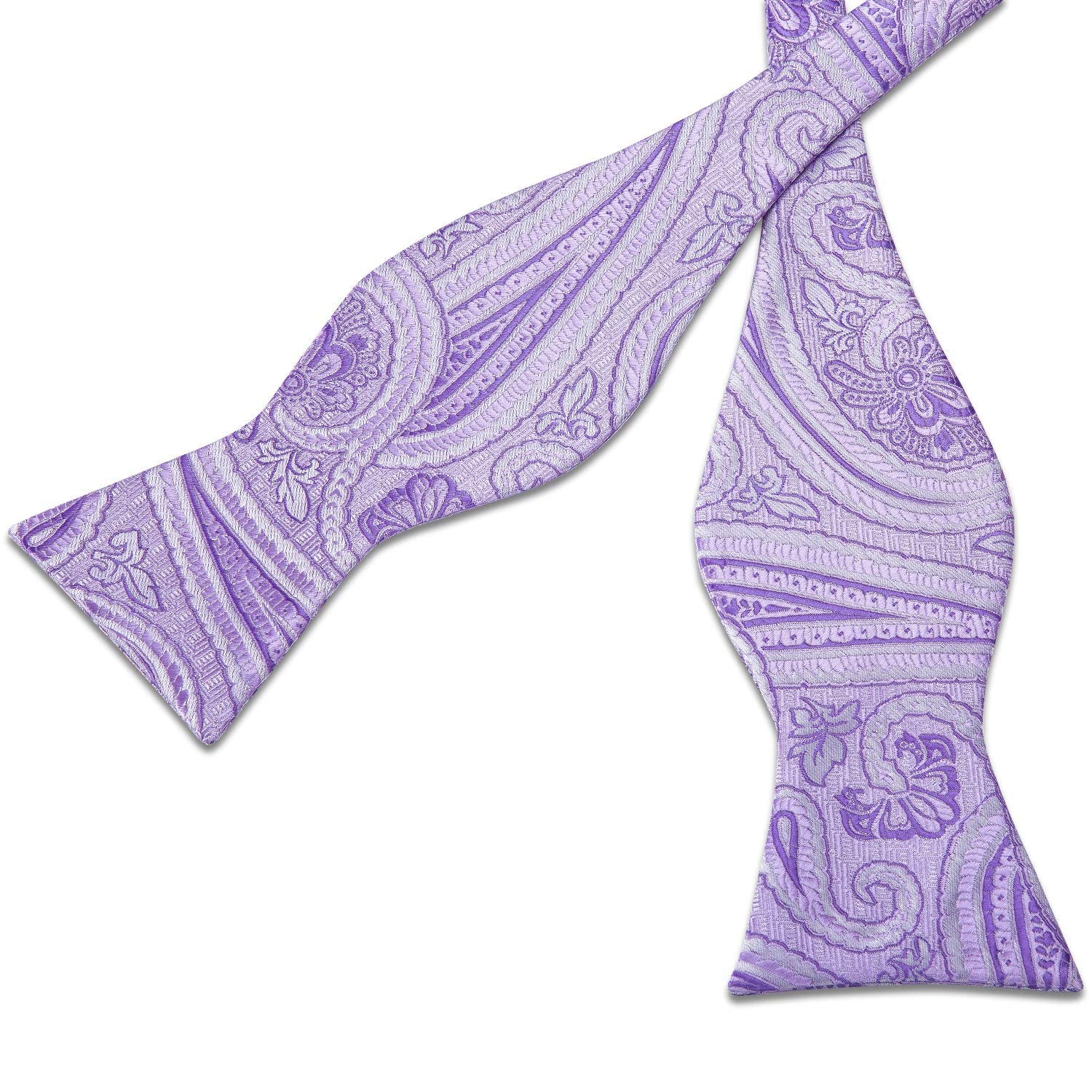 DiBanGu Lavender Purple Bow Tie for Men Woven Paisley Self Tied Bow Tie and Lapel Pin Set with Handkerchief Cufflinks