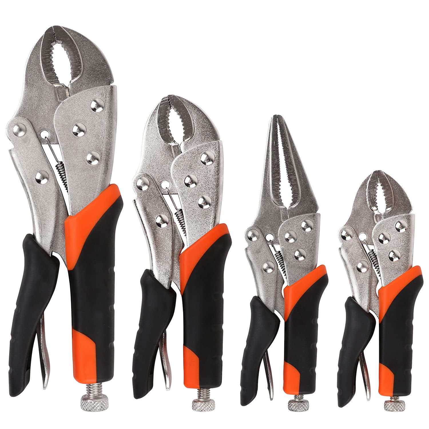 HORUSDY 4-Piece Locking Pliers Set, 5-inch, 7-inch and 10-inch Curved Jaw and 6-1/2-inch Straight Jaw