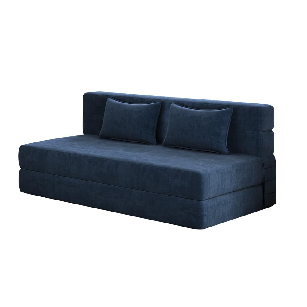 Luoxiao Folding Sofa Bed Queen with 2 Pillows, Foldable Sofa Bed for Travel, Camping, Guest, Futon Sleeper Chair Guest Bed with Breathable & Washable Cover, Convertible and Easy to Storage，NavyBlue