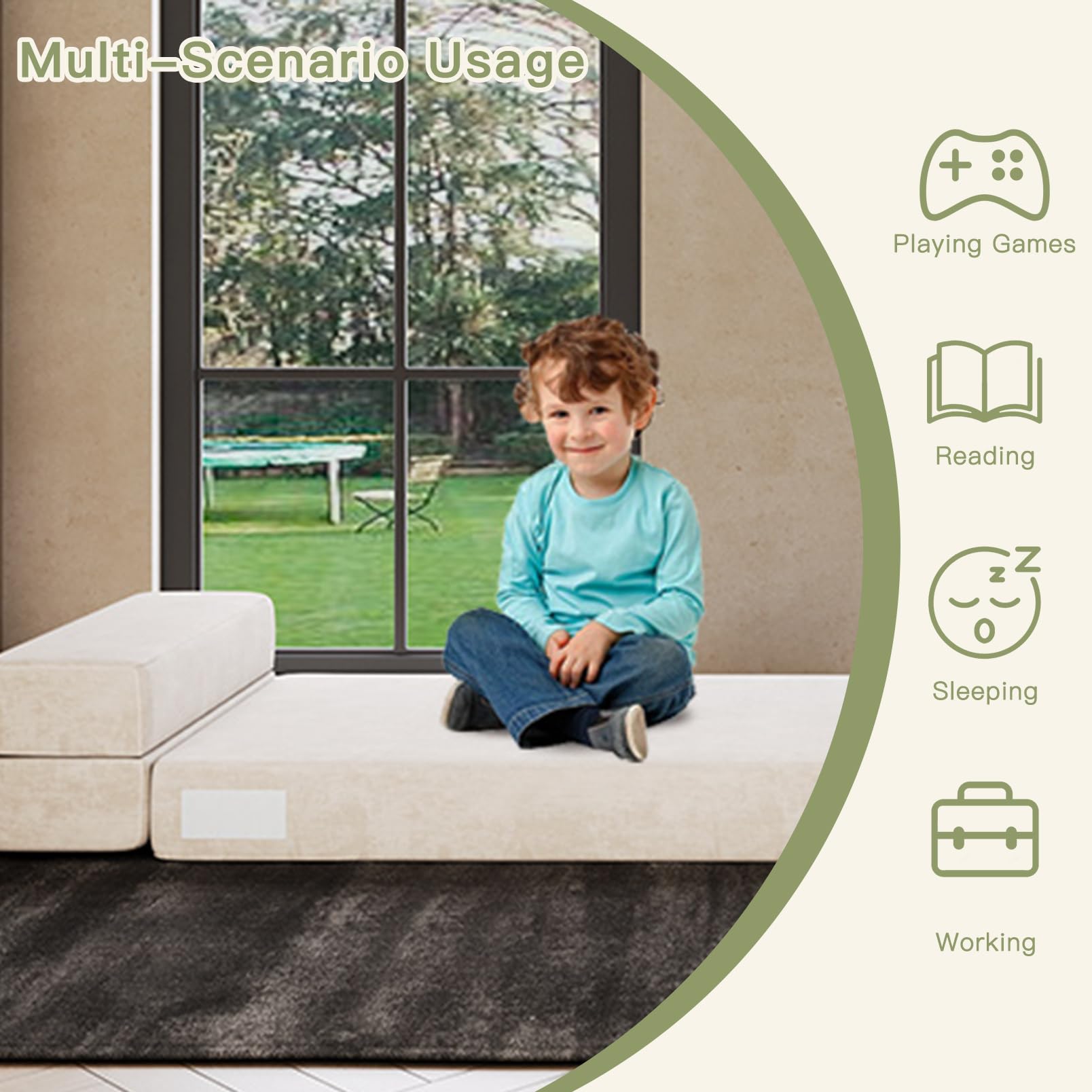 Luoxiao Folding Sofa Bed Single with Pillow, Portable Foldable Sofa Bed for Travel, Camping, Guest, Folding Lounge Chaise with Breathable & Washable Cover, Convertible and Easy to Storage, Off White