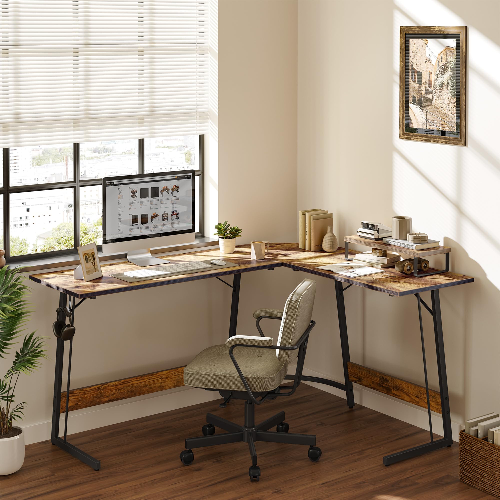 CubiCubi L Shaped Gaming Desk Computer Office Desk, 59 inch Corner Desk with Large Monitor Stand for Home Office Study Writing Workstation, Black