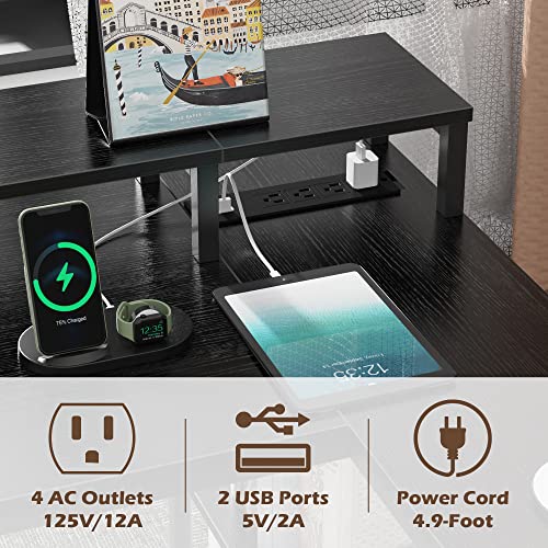 SUPERJARE L Shaped Gaming Desk with LED Lights & Power Outlets and Nightstand with Charging Station