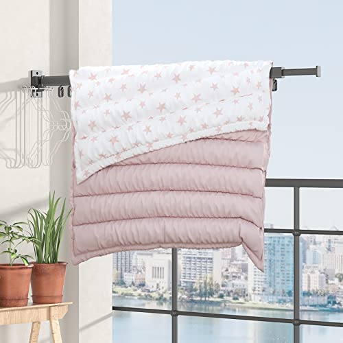 Mbillion Tri Folding Clothes Drying Rack with Extended Arm 48'' Long,Laundry Drying Rack,Wall Mounted Drying Racks for Laundry with Ring Type Hooks Heavy Duty, for Balcony,Laundry,Bathroom, Grey