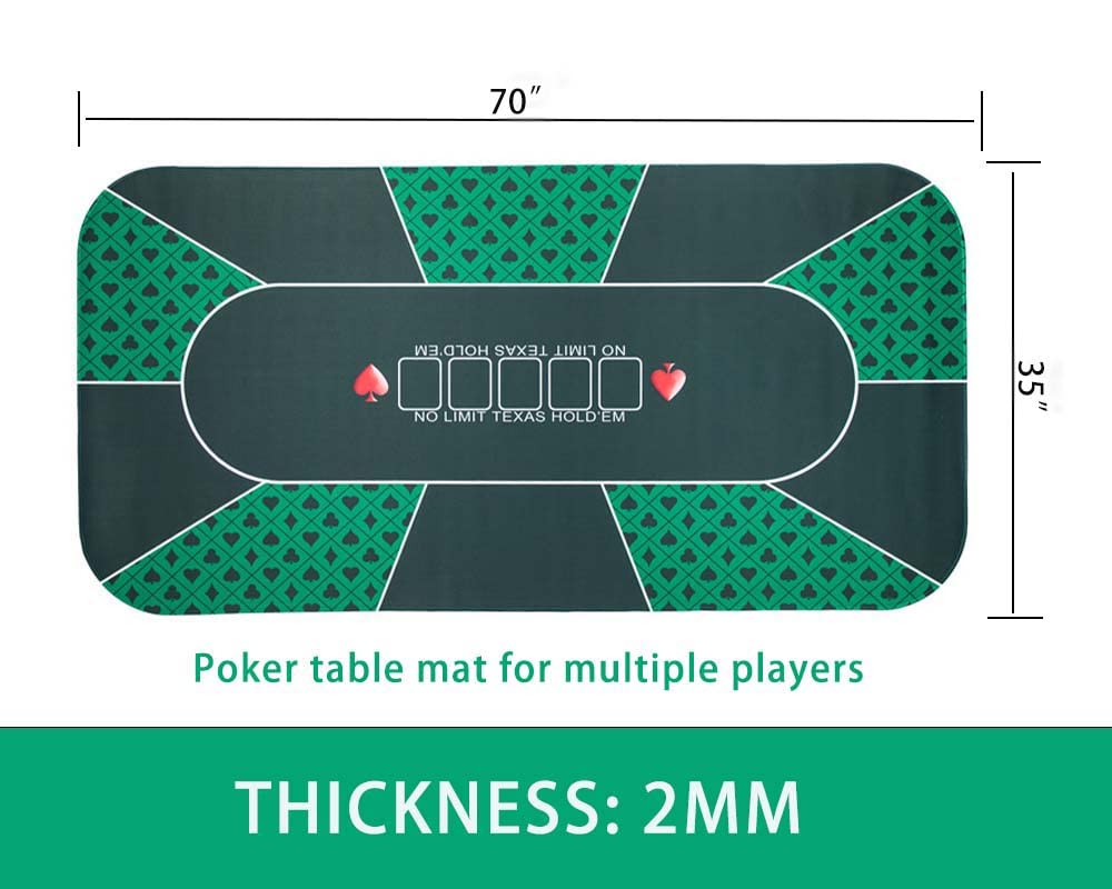 Harfirbe 47 x 24inch Professional Poker Mat, Portable Rubber Waterproof Poker Table Cover 8 Player Layout with Carry Bag for Any Table Game Like Poker Blackjack (Dark Green)