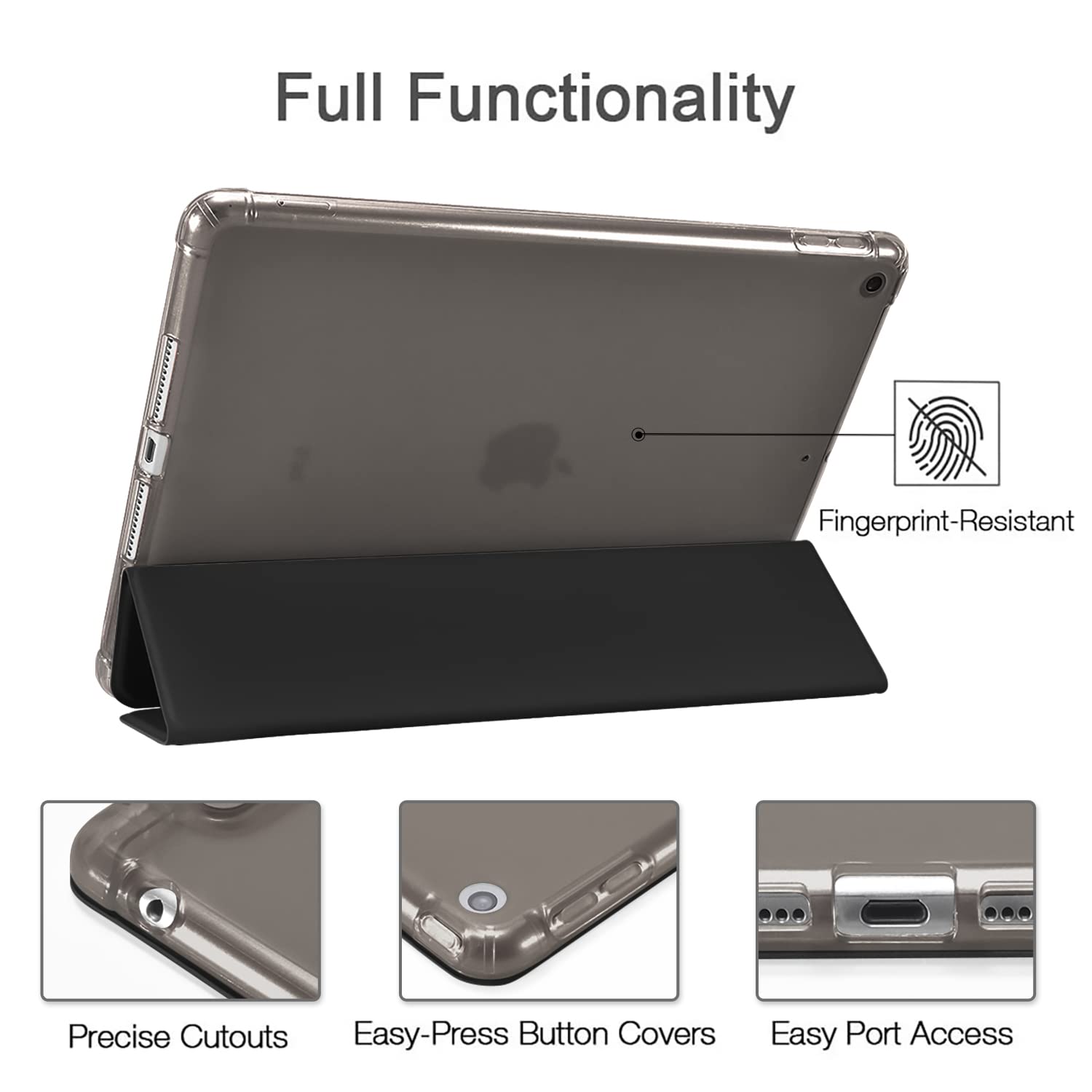 JOYLAND Pad Case Ghost Black Case for 7th/8th/9th Generation iPad Halloween Anti-Scratch Shockproof with Pencil Holder Lightweight Smart Trifold Stand Case for 10.2" iPad 2019/2020/2021