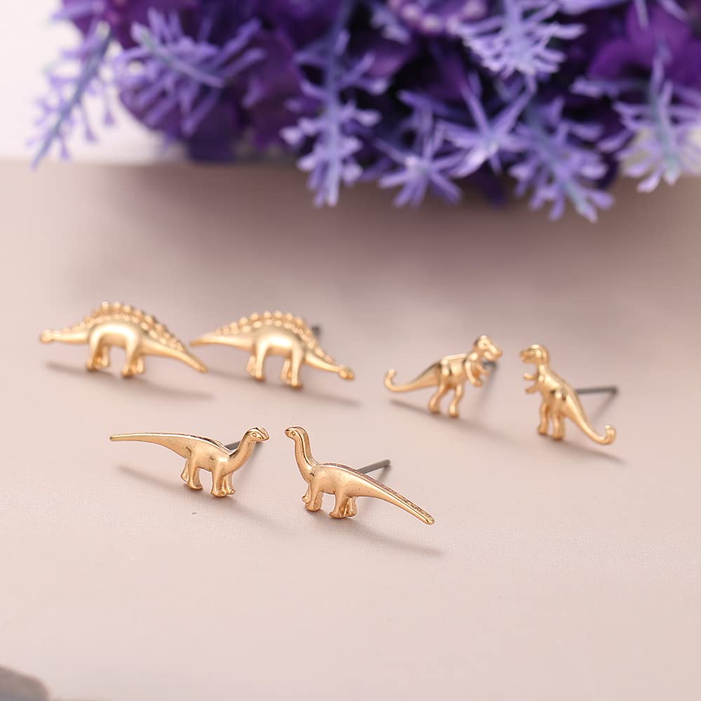 Dinosaur Stud Earrings 14K Gold Plated 925 Sterling Silver Post Stud Earrings Animal Earrings for Women Girls