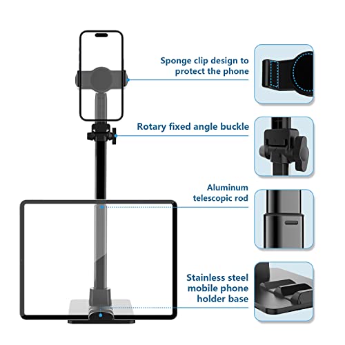 PEPPER JOBS Cell Phone Stand Adjustable Height & Angle Phone Holder Phone Stand for Desk Cell Phone Clip Stand Holder Two-in-one Live Streaming Stand Compatible with 3.5"-6.7" Device