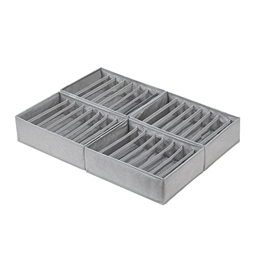 Qozary 4 Pack Drawer Organizers for Clothing, 8 Grids Foldable Closet Organizers and Storage Bins for Bedroom, Dresser Organizer Boxes for Thin T-shirts, Tank Tops, Camisoles, Tights, Leggings