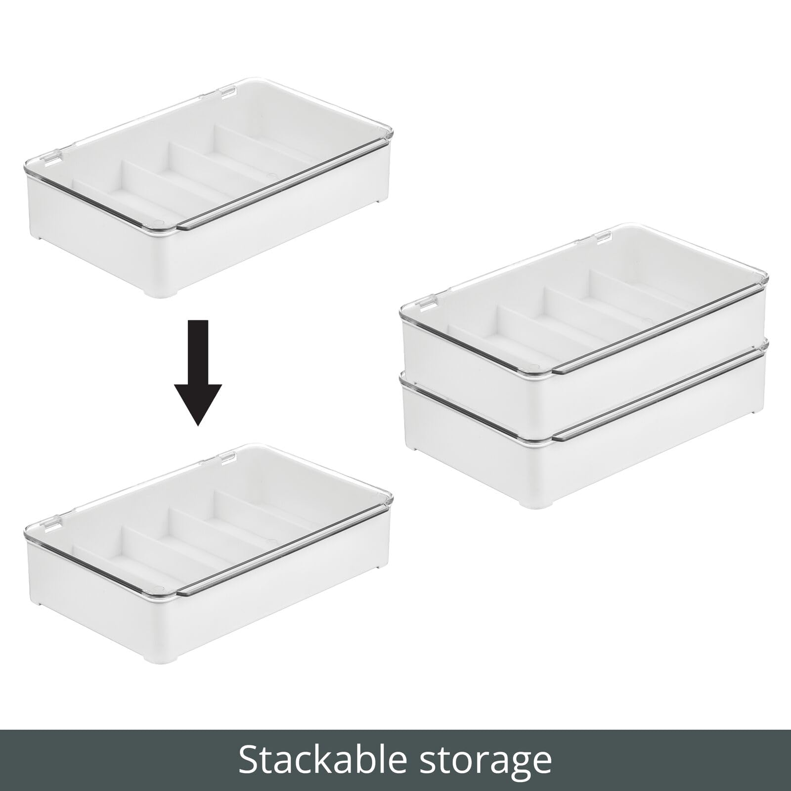 mDesign Plastic Stackable Eyeglass Case Storage Organizer with Hinged Lid for Unisex Sunglasses, Reading Glasses, Fashion Eye Wear, Protective Glasses, 5 Sections, Ligne Collection - 2 Pack - White