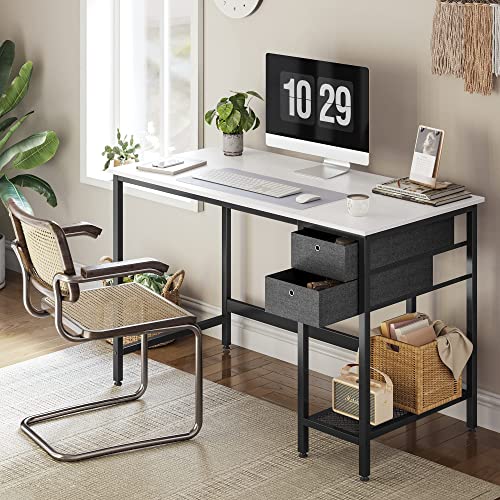 Cubiker Computer Home Office Desk with Drawers, 55 Inch Small Desk Study Writing Table, Modern Simple PC Desk, White