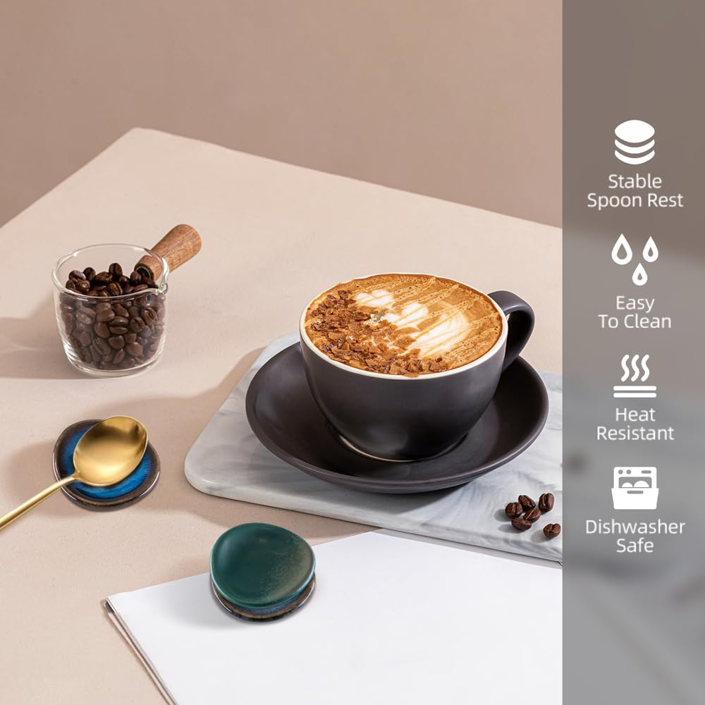 Louyebh Small Ceramic Spoon Rest 3PCS for Coffee Tea Spoon Kitchen Counter Dining Table Decor, Stable Glaze Sauce Tray Porcelain Utensil Spoon Holder for Stove Top Coffee Bar Easy Clean (Orbicular-2)