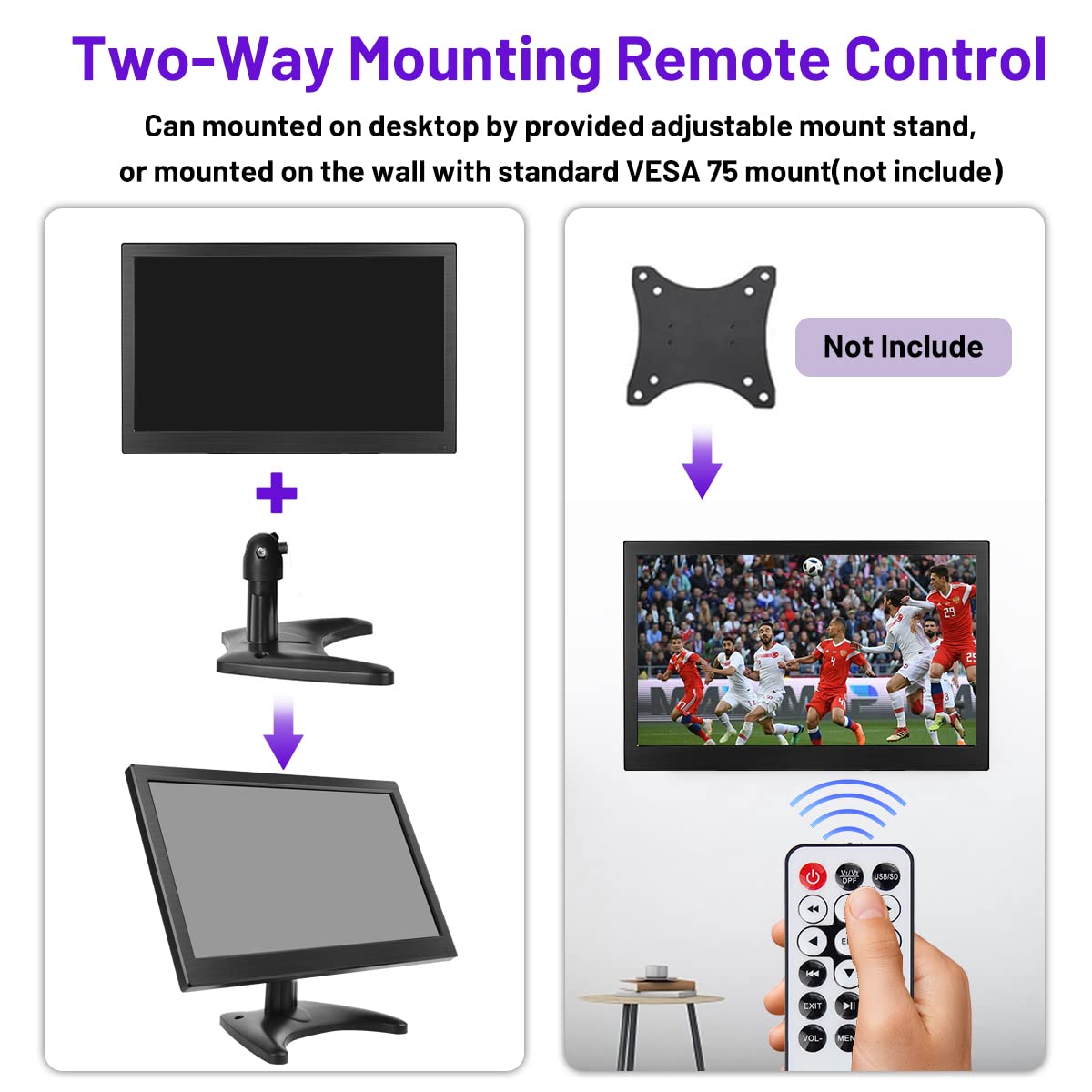 Hikity 13.3 Inch Small Security Monitor 1920x1080P Portable Monitors with BNC, AVI, VGA, HDMI Input Cable, Remote Control, Built-in Speakers, for Gaming, CCTV, Security Camera, Raspberry Pi, X-Box