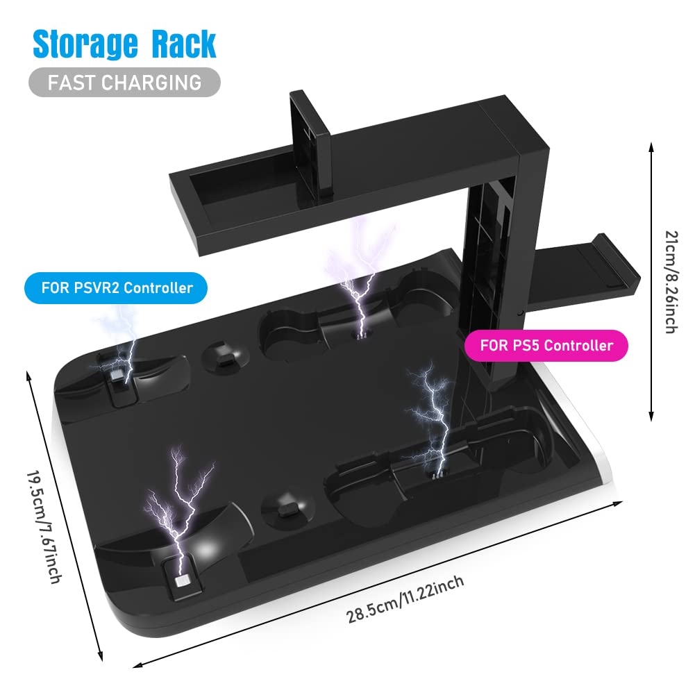 for Snoy PSVR2 Charging Display Stand with LED Light - VR Stand Display Your PSVR2 - Charging Compatible with Sony Playstation VR2 Handle, PS5 Controller Charger, Charging Cable, Seat Charger